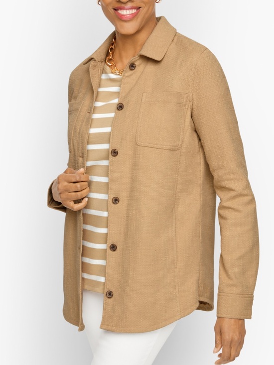 Talbots | Tops | Talbots Camel Textured Cotton Shirt Jacket New | Poshmark